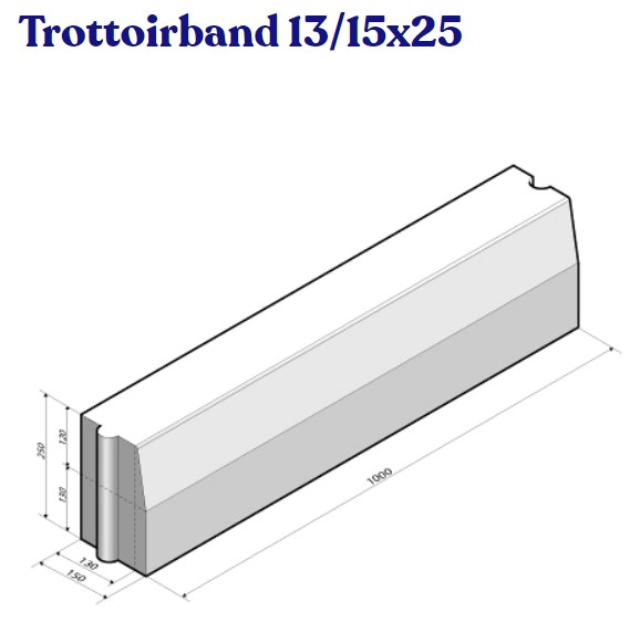 Inrit - Trottoirbanden: Opsluitband 13/15X25X100cm grijs